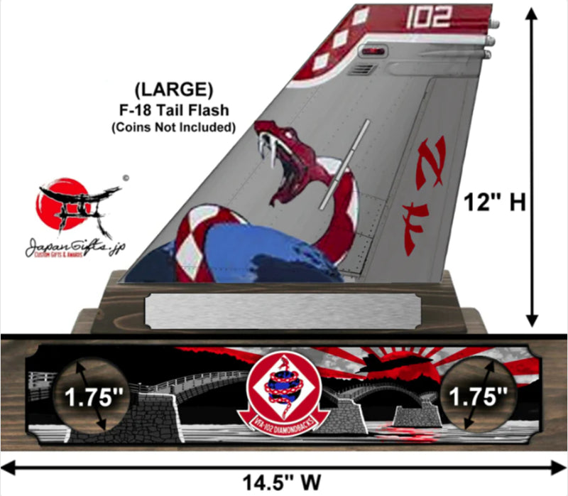 (LARGE) 12" Tall F-18 Tail Flash w/Coin Cutouts "CUSTOMIZED" VFA-102 a ...
